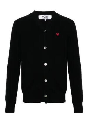 Play Comme Des Garcon Heart-patch Wool Cardigan - Black