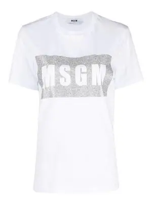 MSGM Logo-print Glitter T-shirt - White
