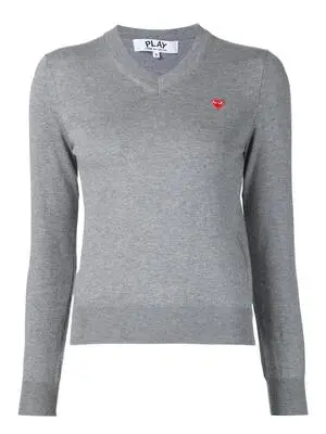 Play Comme Des Garcon Mini Heart V-neck Jumper - Gray