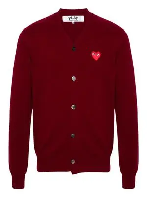 Play Comme Des Garcon V-neck Wool Cardigan - Red