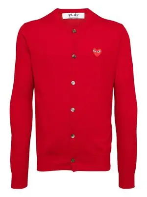 Play Comme Des Garcon Wool Cardigan - Red
