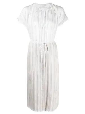 Vince Drapey Stripe Shirred Midi Dress - White