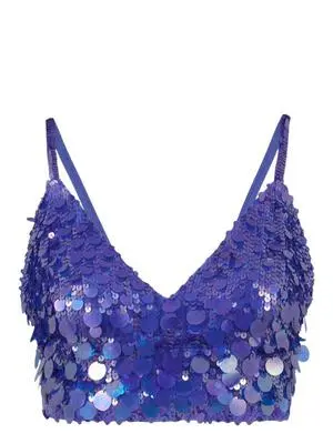 P.a.r.o.s.h V-neck Sequin Embellished Crop Top - Blue