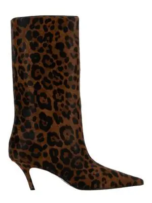 Amina Muaddi Animal-print Heeled Boots - Black