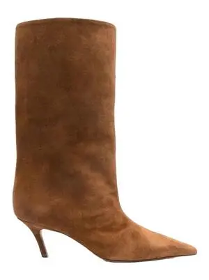 Amina Muaddi Pointed Mid-heel Knee-high Boots - Brown