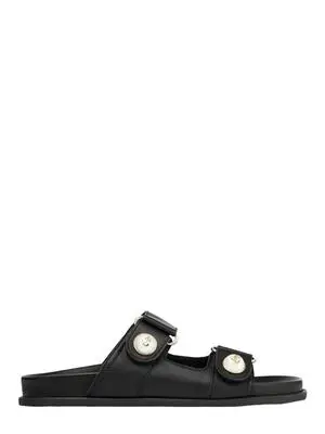 JIMMY CHOO Jimmy Choo Fayence Embellished Leather Slides Black