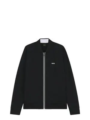 Hugo Boss Triangle-jacquard Zip-up Sweatshirt With Rubberised Logo - Black