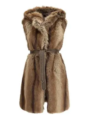 Pinko Galearis Fux Fur Hooded Vest - Brown