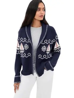 MAREA Nautical Intarsia Shawl Cardigan - Navy