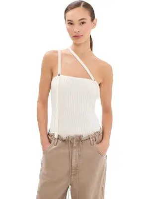 AISLING CAMPS Convertible Ribbed Knit Tank Top - Ivory