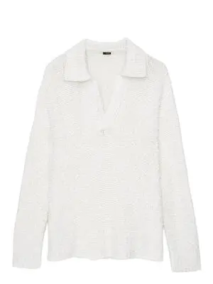 JOSEPH Long Sleeved Polo Jumper - White
