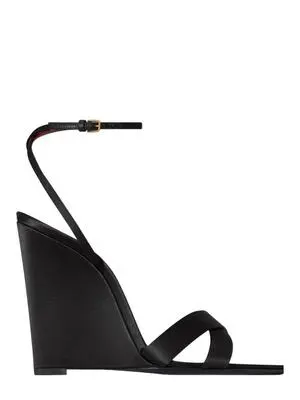 Saint Laurent Bibi Wedges In Satin Crepe - Black