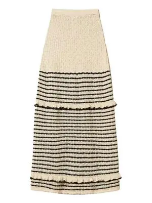 TWINSET Striped Ruffled Maxi Skirt - Nude