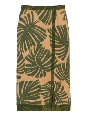 TWINSET Twinset Leaf-Print Midi Skirt Green