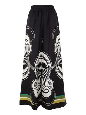 La DoubleJ Wide Leg Patterned Trousers - Black