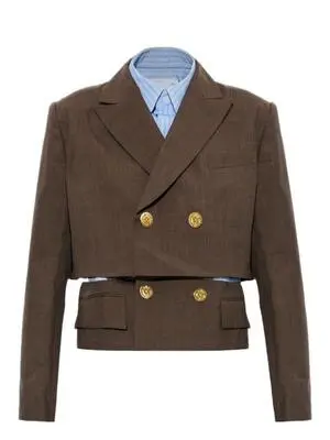 Sacai Double-breasted Layered Jacket - Brown