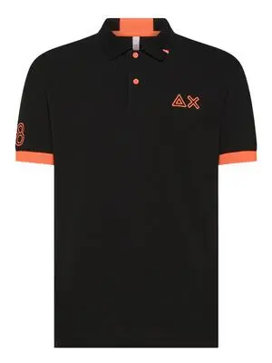 SUN 68 Logo Trim Polo Shirt - Black