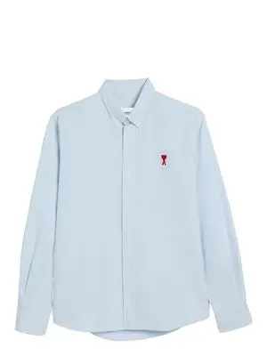 AMI Paris Logo-embroidered Striped Cotton Shirt - Blue