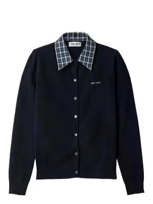 MIU MIU Miu Miu Cashmere Cardigan With Detachable Checked Collar