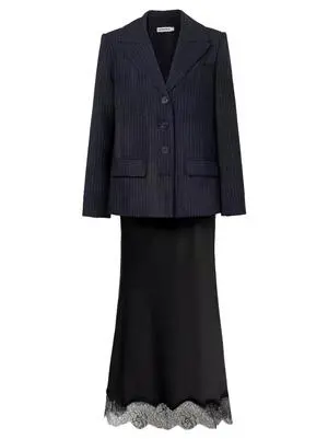 SELF-PORTRAIT Tailored Blazer Satin Midi Dress - Black