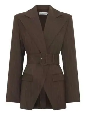 Anna Quan Colin Belted Pinstriped Blazer - Brown