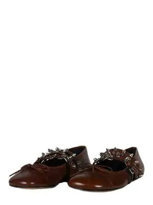 ABRA Abra Spike-Embellished Leather Ballet Flats
