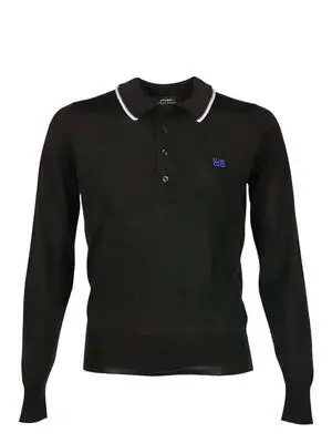WALES BONNER Embroidered-logo Polo Sweater - Brown