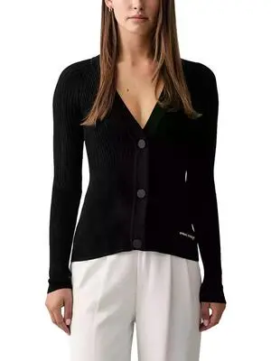 Armani Exchange Ribbed-knit V-neck Cardigan - Black