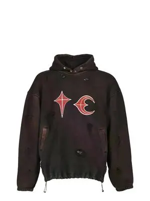 THUG CLUB Distressed Graphic-print Hoodie - Black