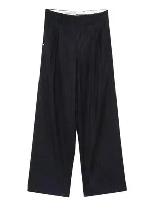 WHITE SAND Pinstripe-pattern Pleated Trousers - Black