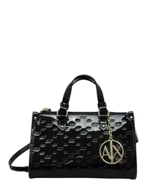Armani Exchange Logo-embossed Patent Shoulder Bag - Black