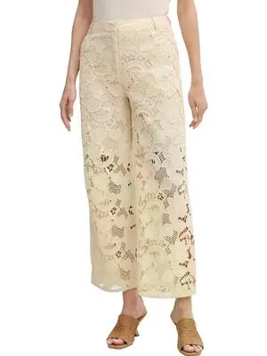 Sisley Guipure-lace Cropped Trousers - Neutrals