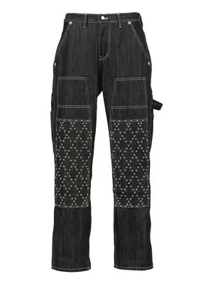THUG CLUB Studded Double-knee Jeans - Black