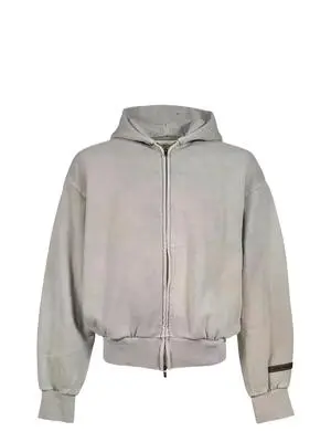 ESSENTIALS Logo-embroidered Zip-up Hoodie - Grey