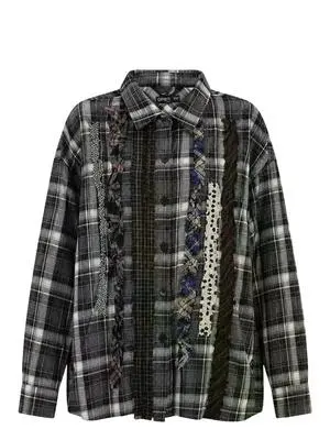 OPEN YY Checkered Ruffled Shirt - Grey