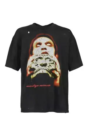 EARTHLING COLLECTIVE Graphic-print Distressed T-shirt - Black