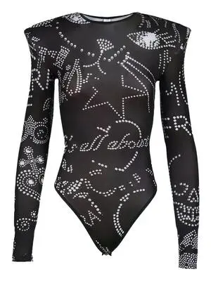 Vaquera Printed Shoulder-pad Bodysuit - Black