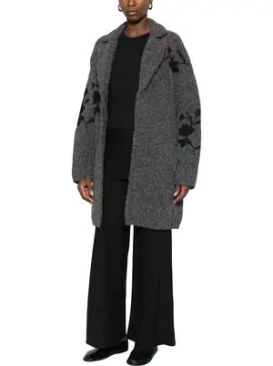 SEMICOUTURE Floral-intarsia Notched-lapels Coat - Grey