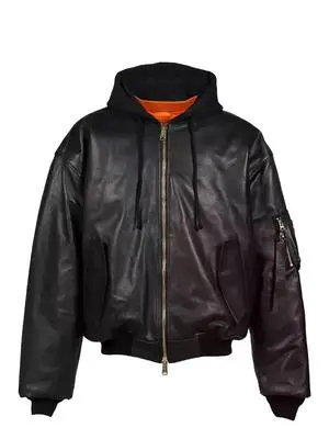Vetements Hooded Reversible Leather Bomber Jacket - Black
