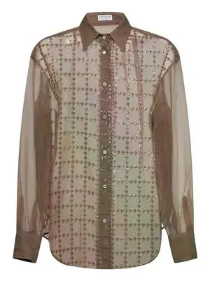 Brunello Cucinelli Sequin-embroidered Check Shirt - Brown
