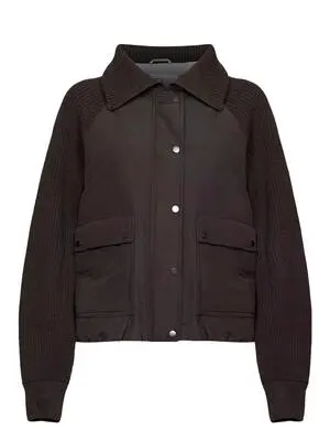Brunello Cucinelli BRUNELLO CUCINELLI Monili Ribbed-Knit Panelled Coat Brown
