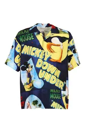 PORTER CLASSIC Mickey & Bird Aloha Shirt - Blue