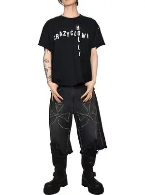 CRAZY CLOWN L.A. Distressed Graphic-print T-shirt - Black