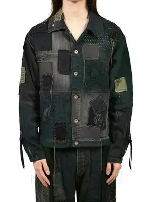 D HYGEN Patchwork Distressed Denim Jacket - Black