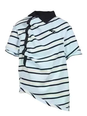 Natasha Zinko Striped Asymmetric Polo Shirt - Blue