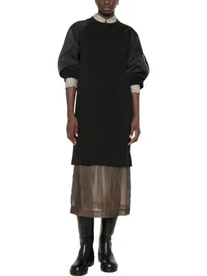 Sacai Satin-sleeve Pocket-detail Midi Dress - Black