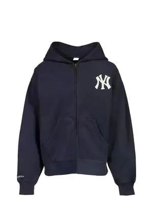 SPORTY & RICH Heritage Yankees Serif Zip-up Hoodie - Blue
