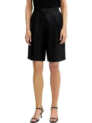 Sisley Pleated Linen Bermuda Shorts - Black