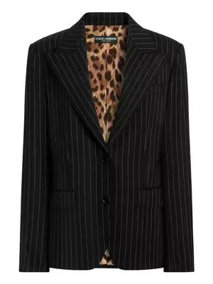 Dolce & Gabbana Linda Single-breasted Jacket In Pinstripe Wool - Black