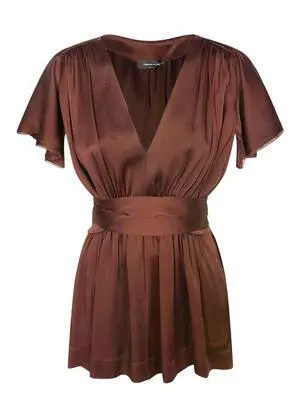Fabiana Filippi V-neck Pleated Top - Brown